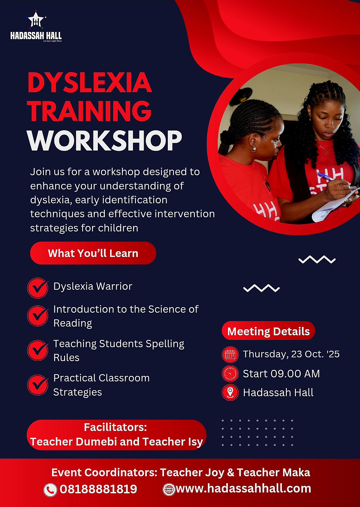Dyslexia Workshop for Teachers – Hadassah Hall